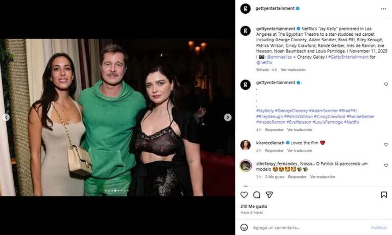 Brad Pitt e Inés de Ramón "acaramelados" en estreno de "Jay Kelly"